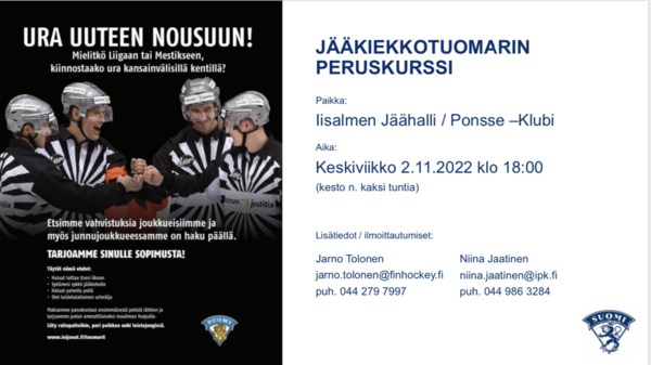 Iisalmen Peli-Karhut Juniorit ry - Jääkiekkotuomarin peruskurssi